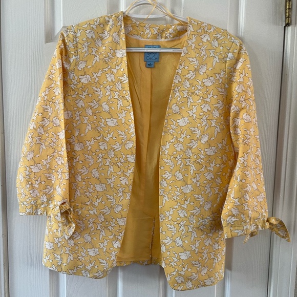 CeCe | Jackets & Coats | Nwt Cece Meadow Monet Blazer Yellow Floral ...